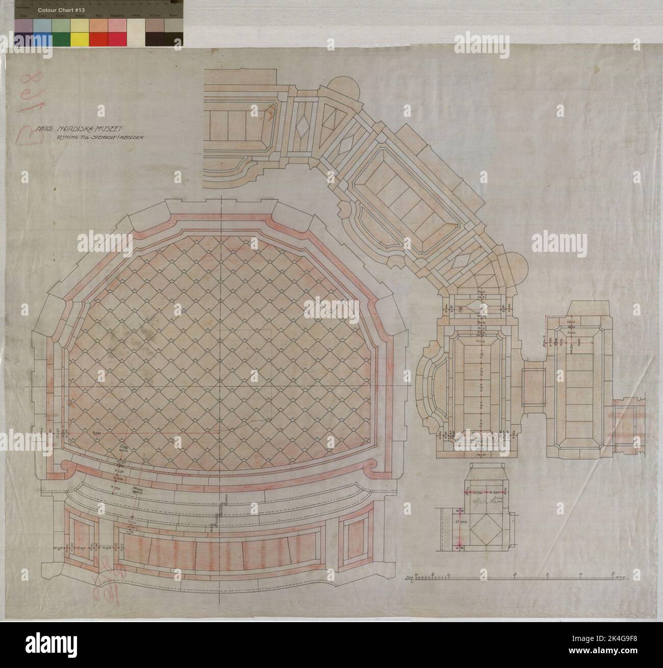 Drawing on weave over the main building of the Nordic Museum. Drawing ...