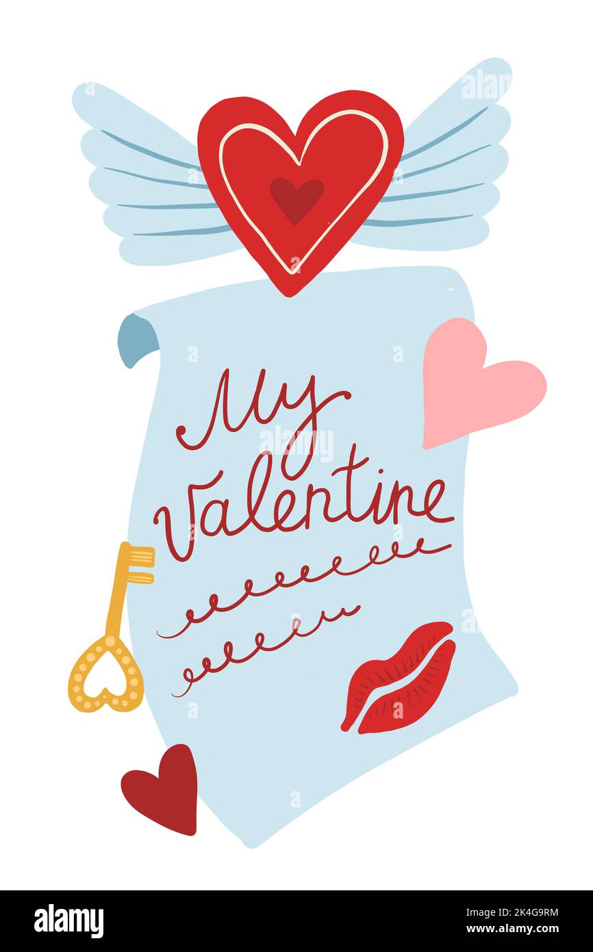 Cute Valentine Gay greeting card. Winged love holiday symbol. Romantic ...