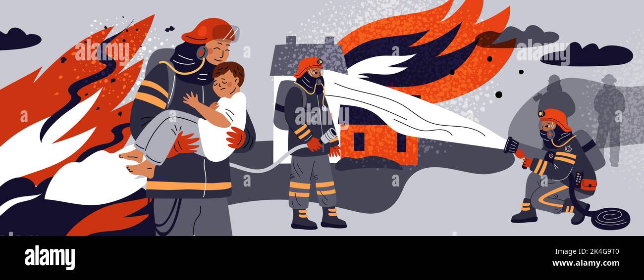 Firefighters carry people Stock Vector Images - Alamy