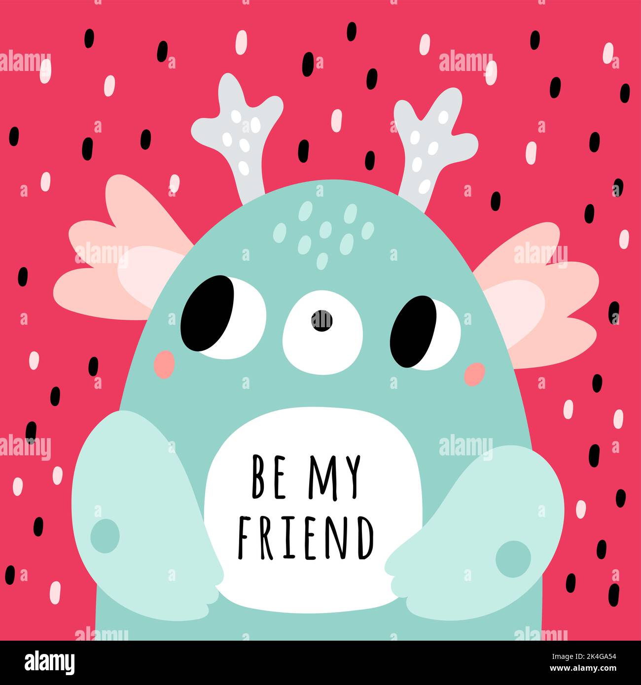 Monster faces card. Childish cute bizarre creature. Imaginary funny ...