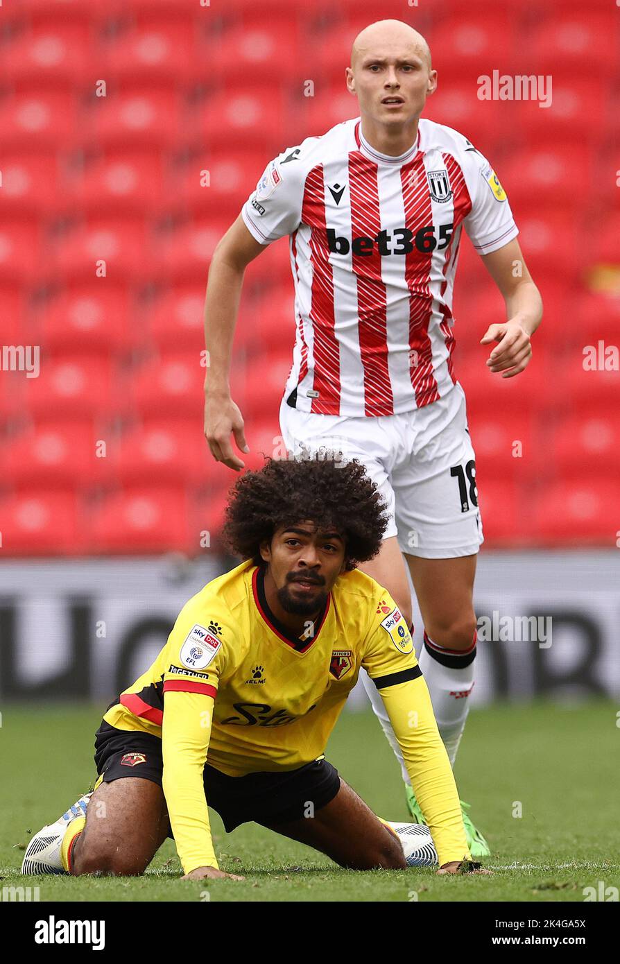 Stoke, UK. 2nd Oct, 2022. Hamza Choudhury of Watford during the Sky Bet ...