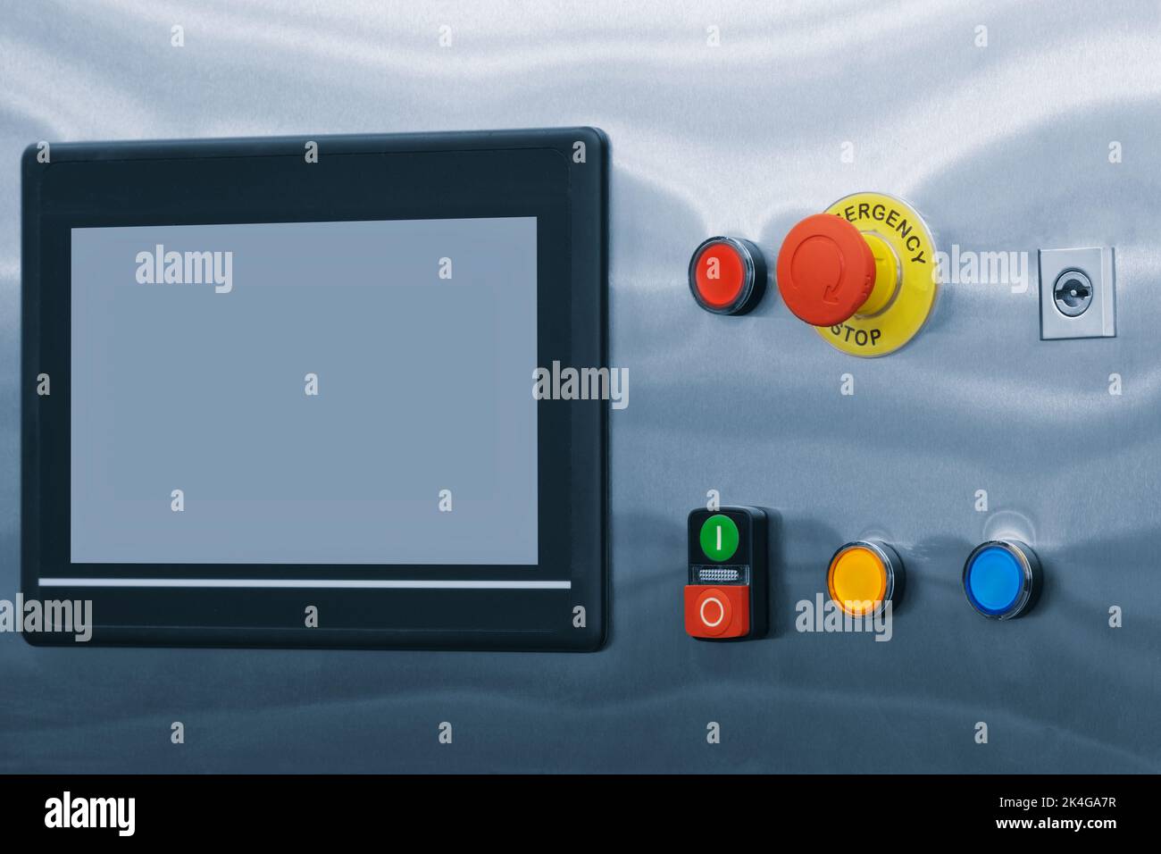 Console with touch screen industrial control panel on production plant ...