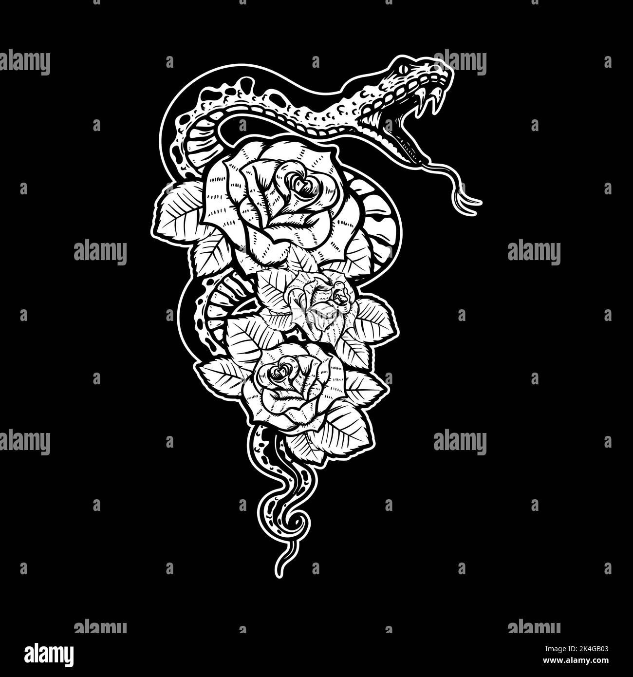 Snake on the background with roses. Design element for poster, t shirt ...