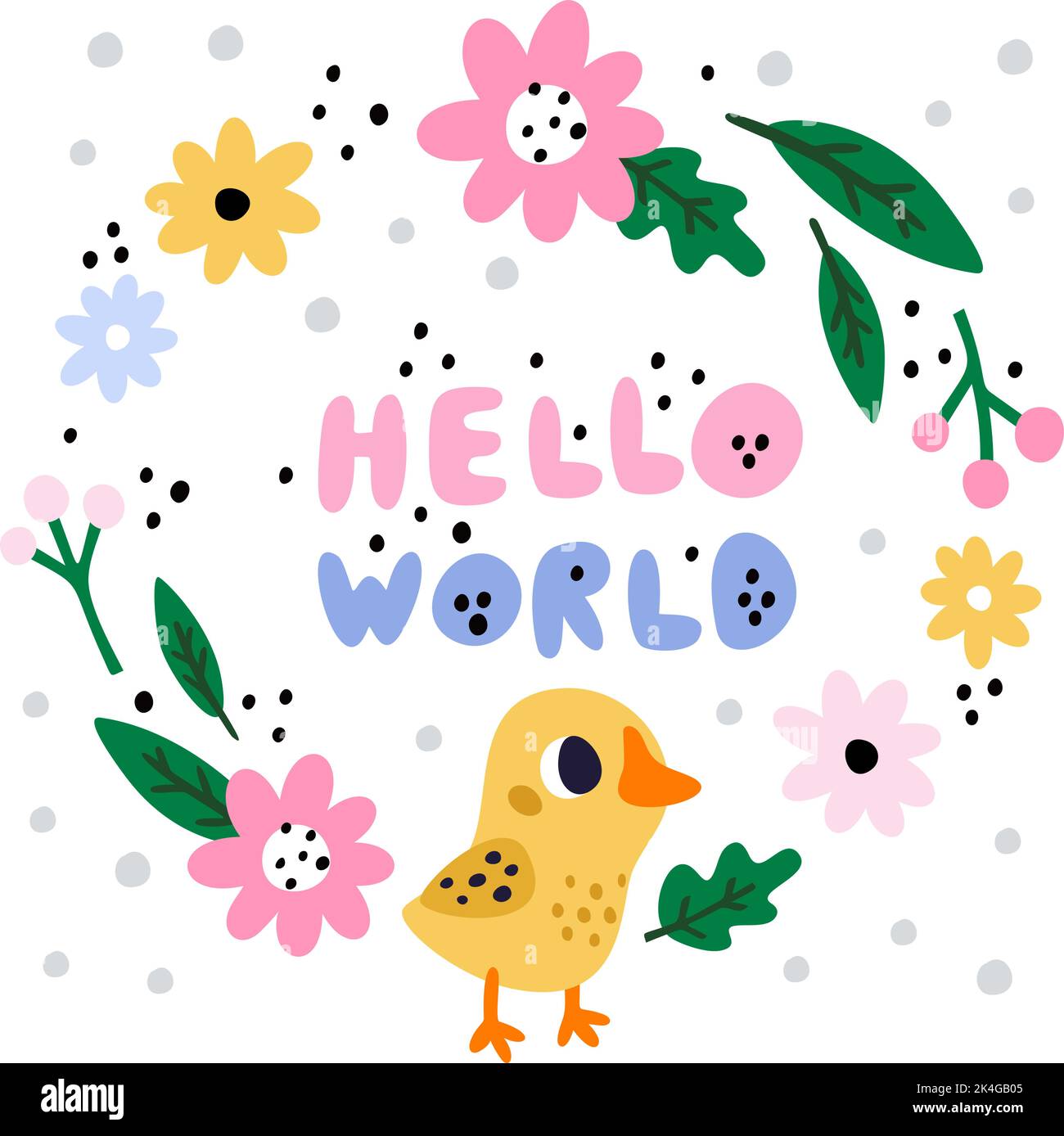 Chickens new birth card. Cute chicks greeting poster. Newborn bird and ...