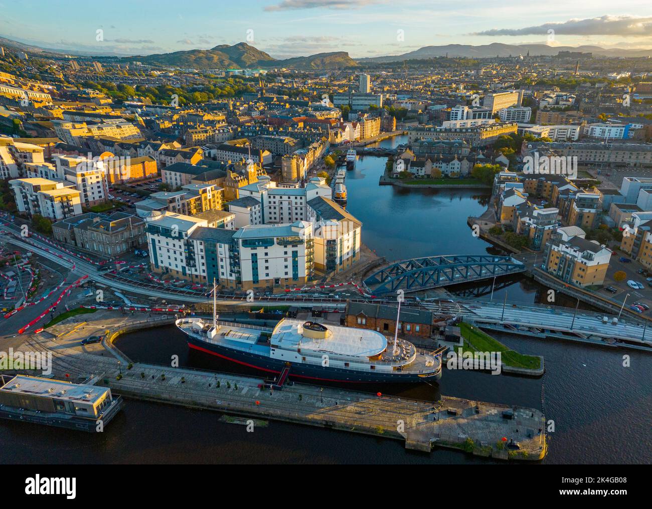 Aerial view of Leith and Fingal Hotel beside Water of Leith in Leith ...