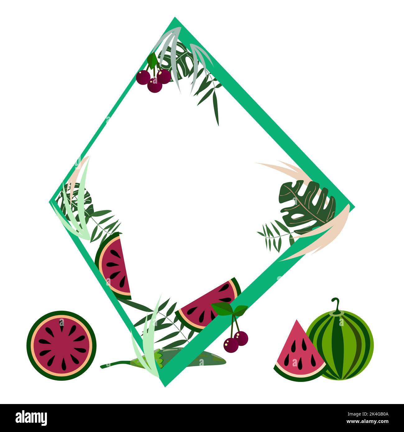 rectangular frame of watermelons, melons and cherries on a light ...