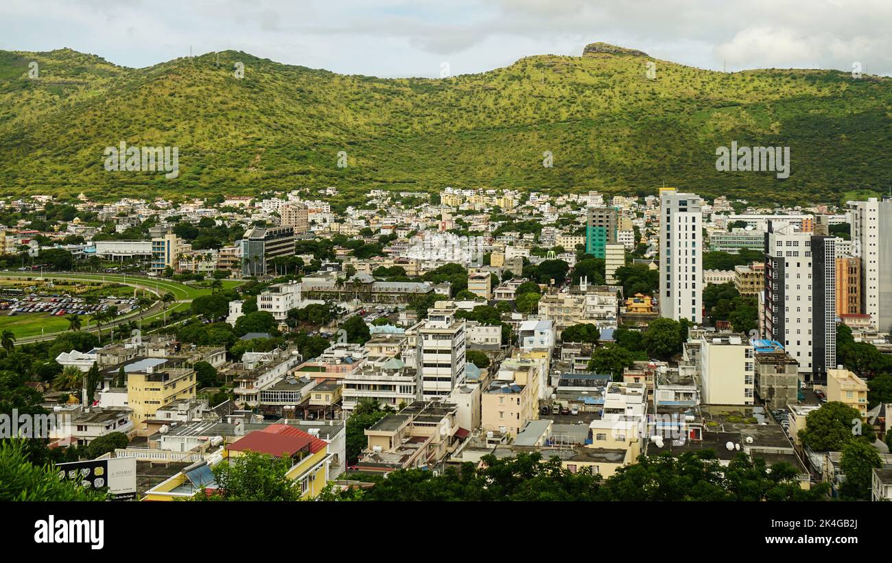 View over Port Louis Mauritius with clouds and jungle Stock Photo - Alamy
