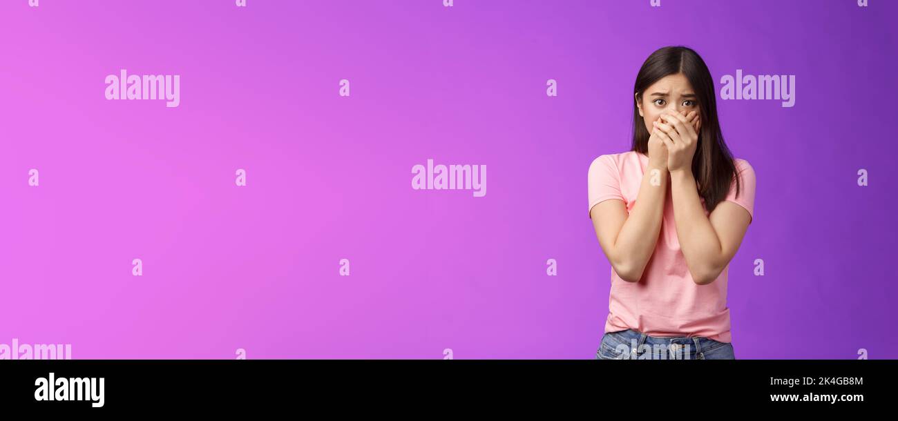 Shocked female asian victim frightened, gasping witness crime, close ...