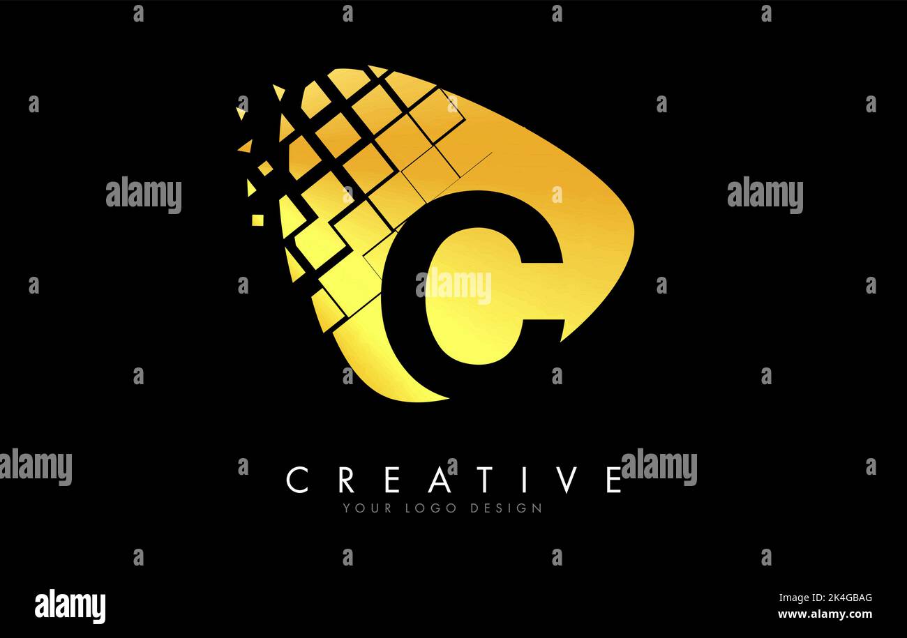 Letter C Design with golden Shattered Blocks Vector Illustration. Pixel ...