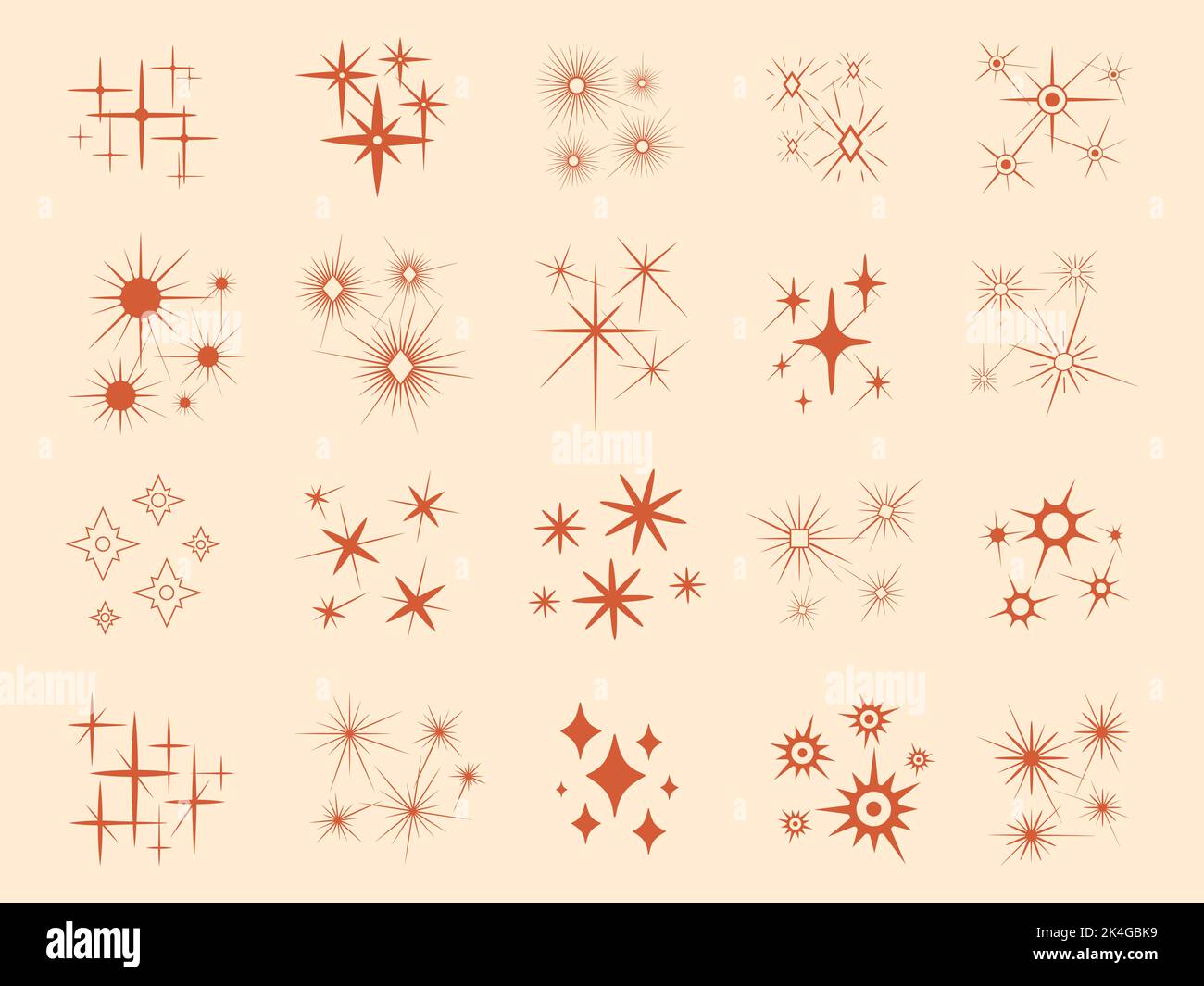 Flat stars with rays retro logos. Shine abstract design elements ...