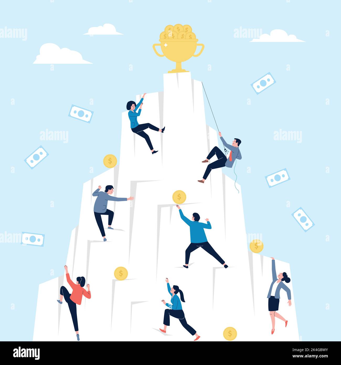 Business people climbing to success, goals and money. Corporate ...