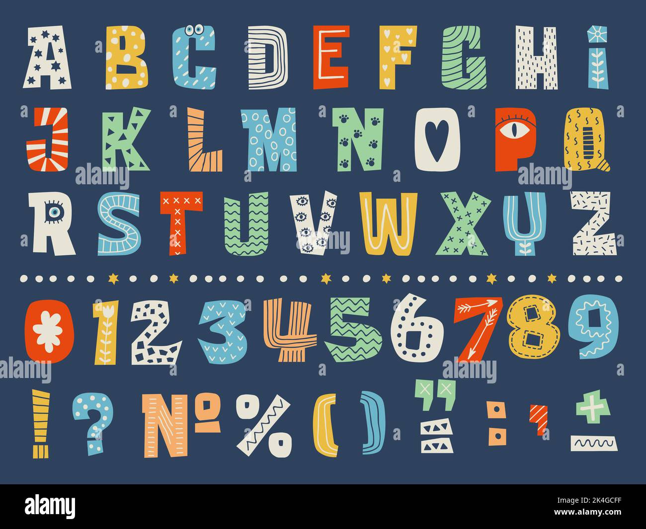 Alphabet. Letters numbers and punctuation marks in decorative style ...