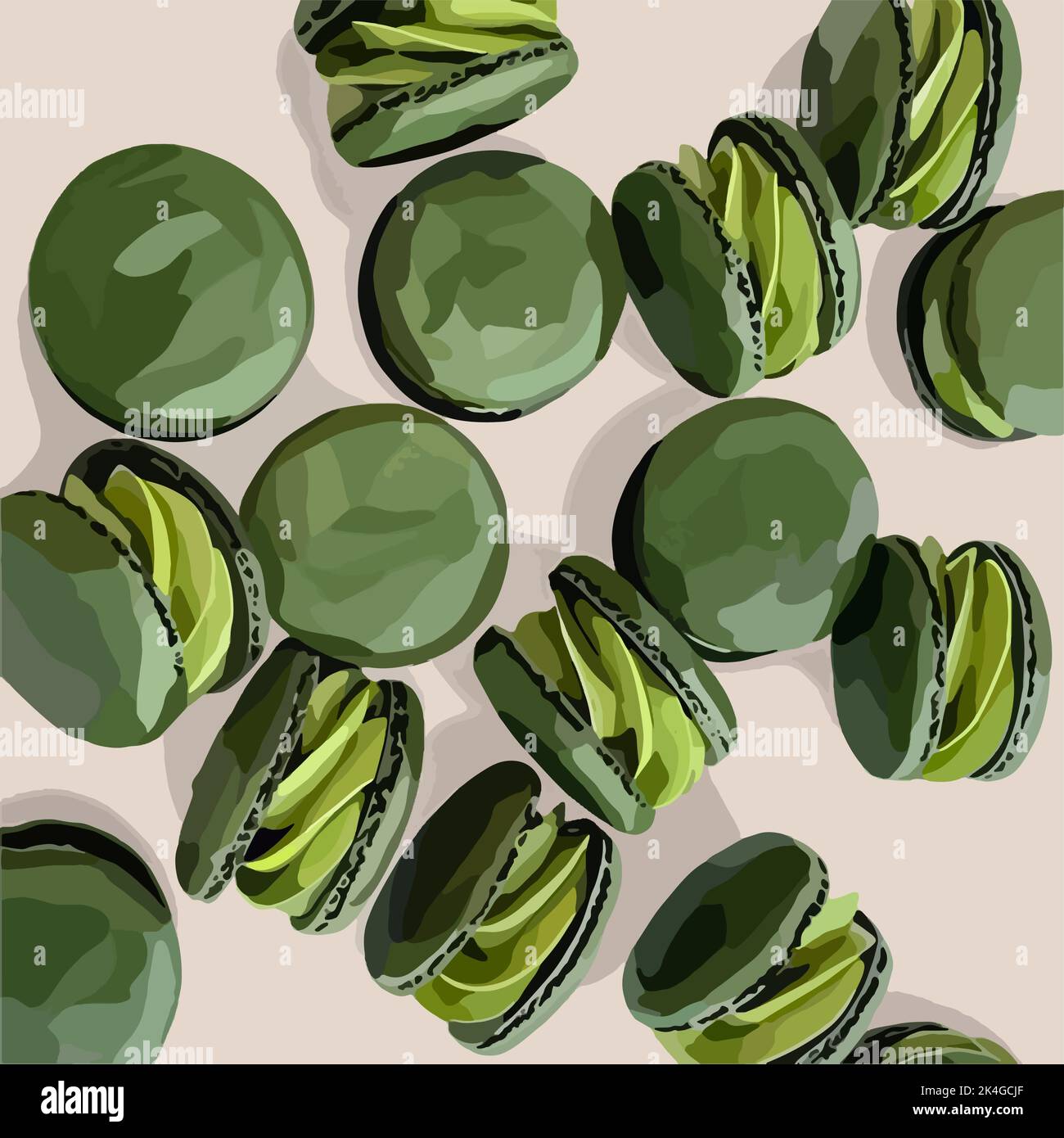 Green macaroons with cream. Vector illustration Stock Vector Image ...
