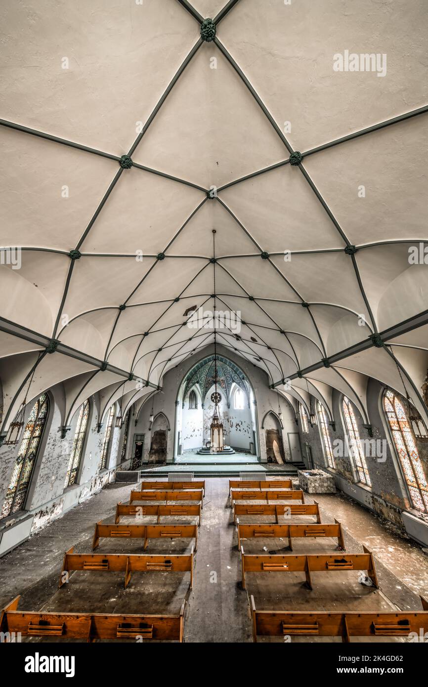 Abandoned church with spider ceiling Stock Photo - Alamy