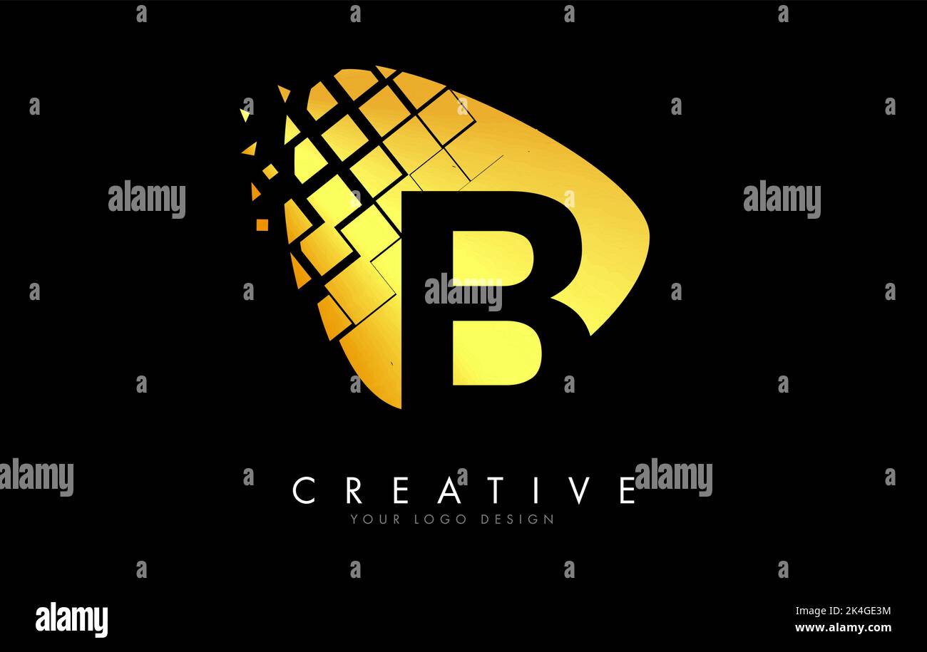 Letter B Design with golden Shattered Blocks Vector Illustration. Pixel ...