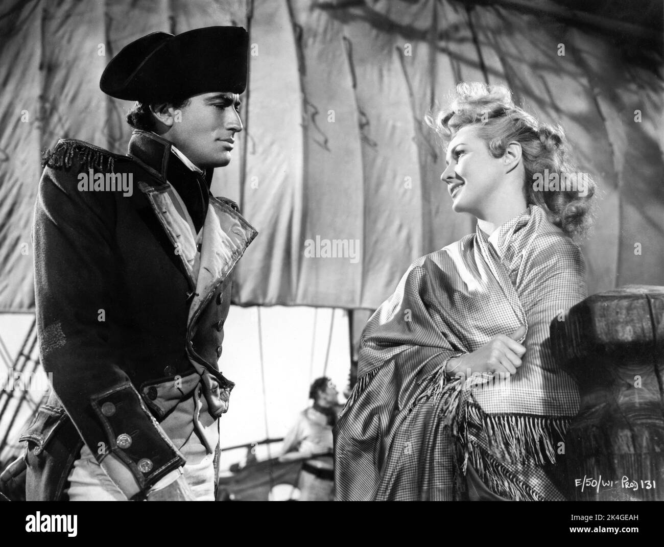 GREGORY PECK and VIRGINIA MAYO on deck n CAPTAIN HORATIO HORNBLOWER R.N ...