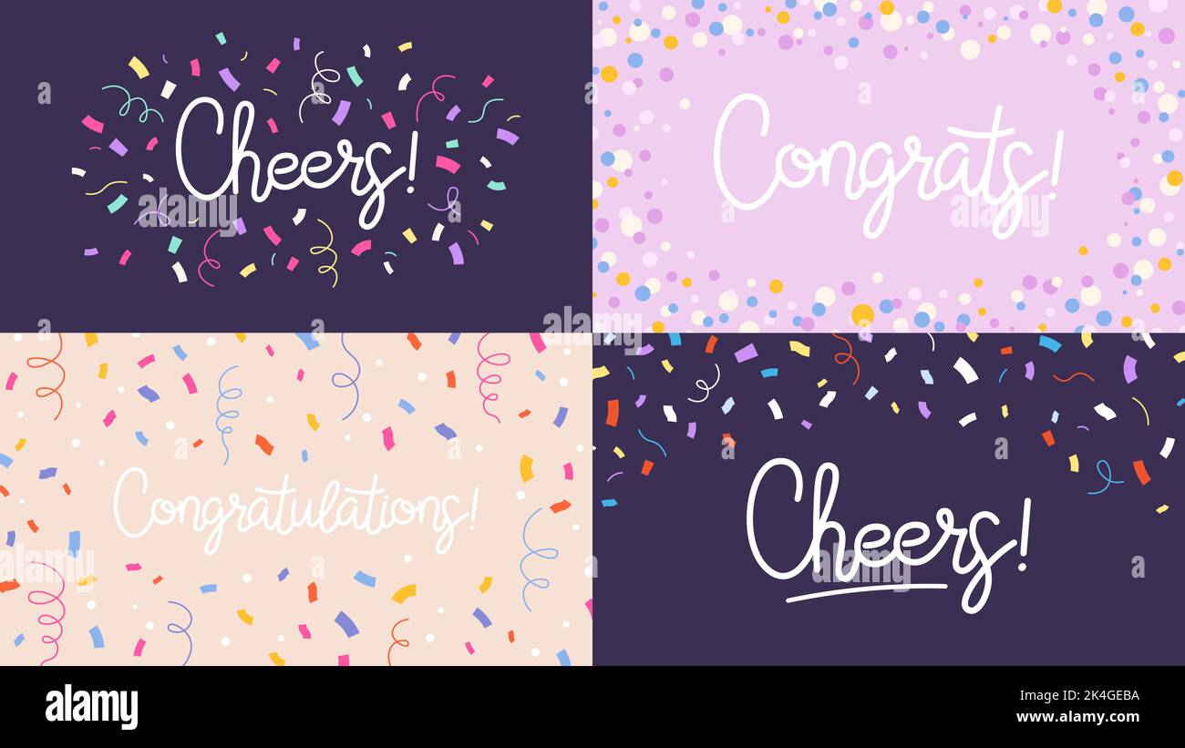 Congrats banners with confetti. Congratulation typography decorations, art party or win ...