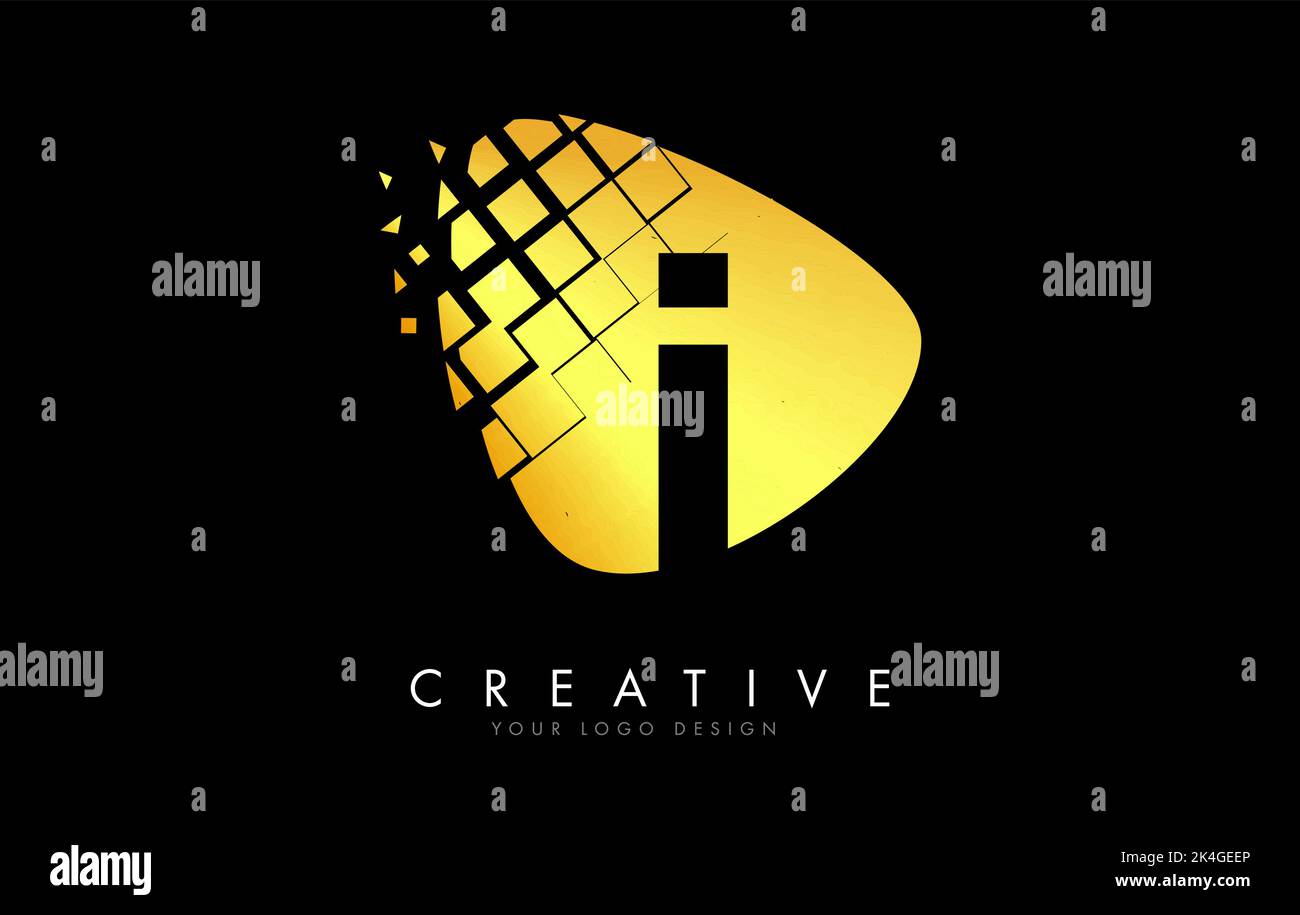 Letter I Design with golden Shattered Blocks Vector Illustration. Pixel ...