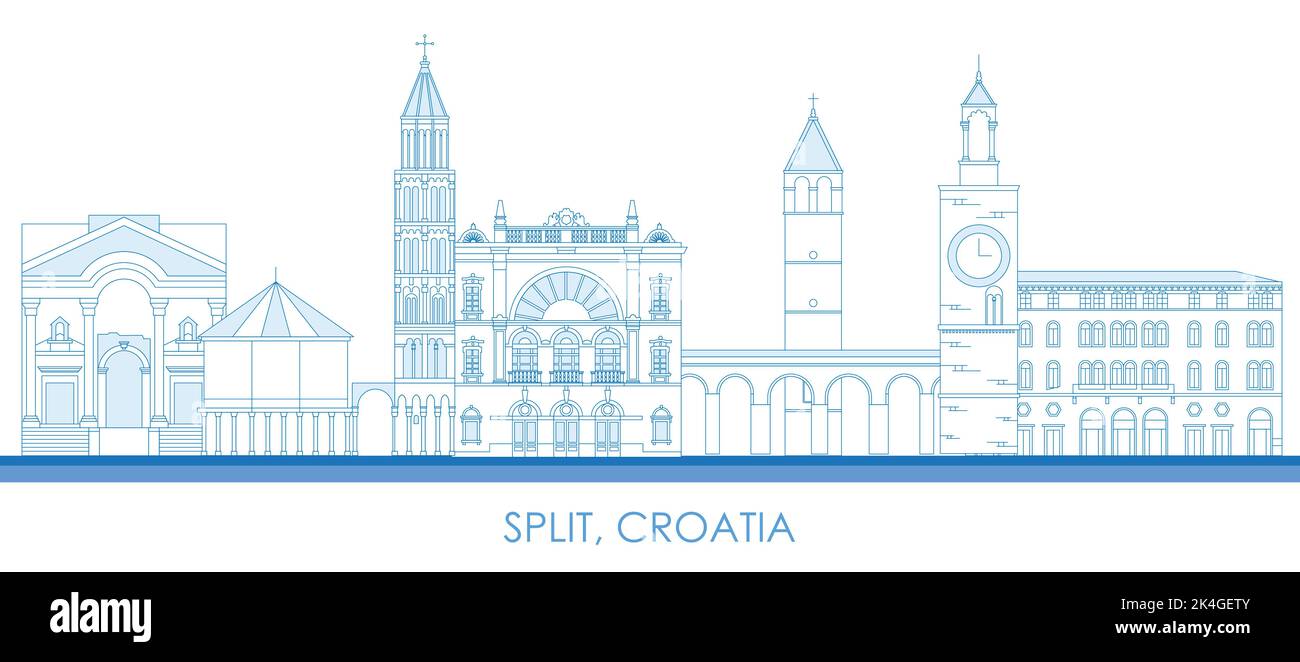 Outline Skyline panorama of City of Split, Croatia - vector ...