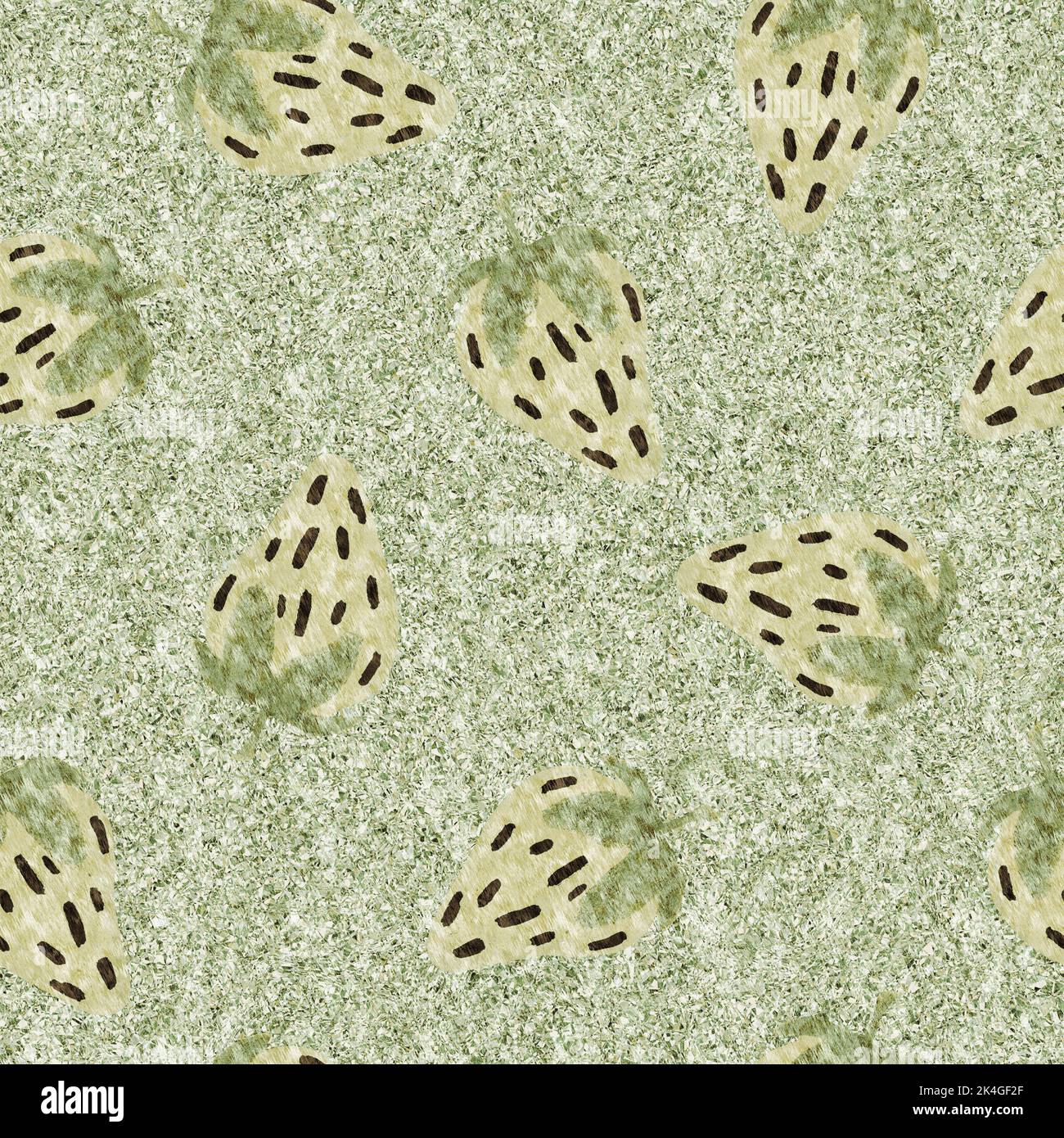 Green marl strawberry vintage seamless pattern. Cottagecore linen retro ...