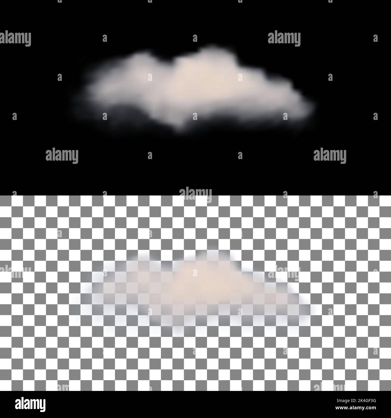 Realistic Cloud With Transparency On Black And Grid Background. Vector ...