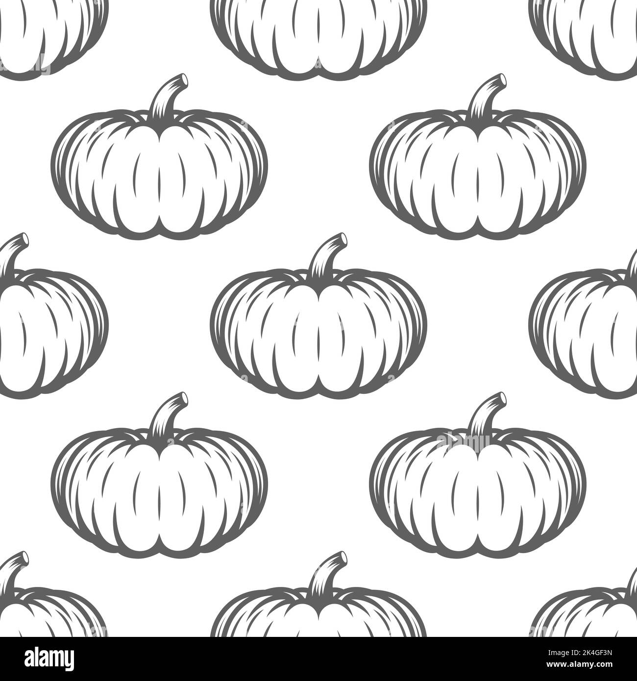 Vector Autumn Seamless Pattern with Black Outline Pumpkins. Design Template for Halloween ...