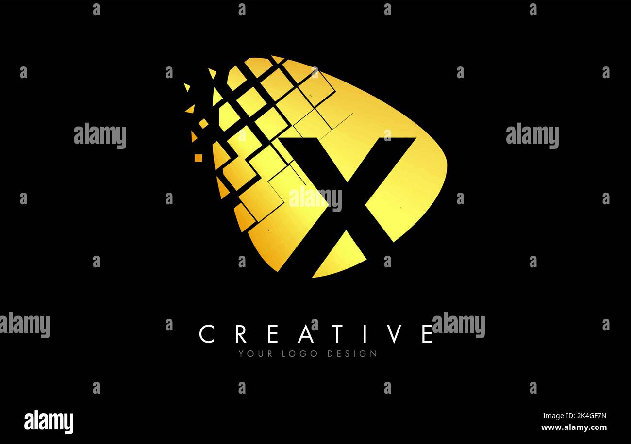 Letter X Design with golden Shattered Blocks Vector Illustration. Pixel ...