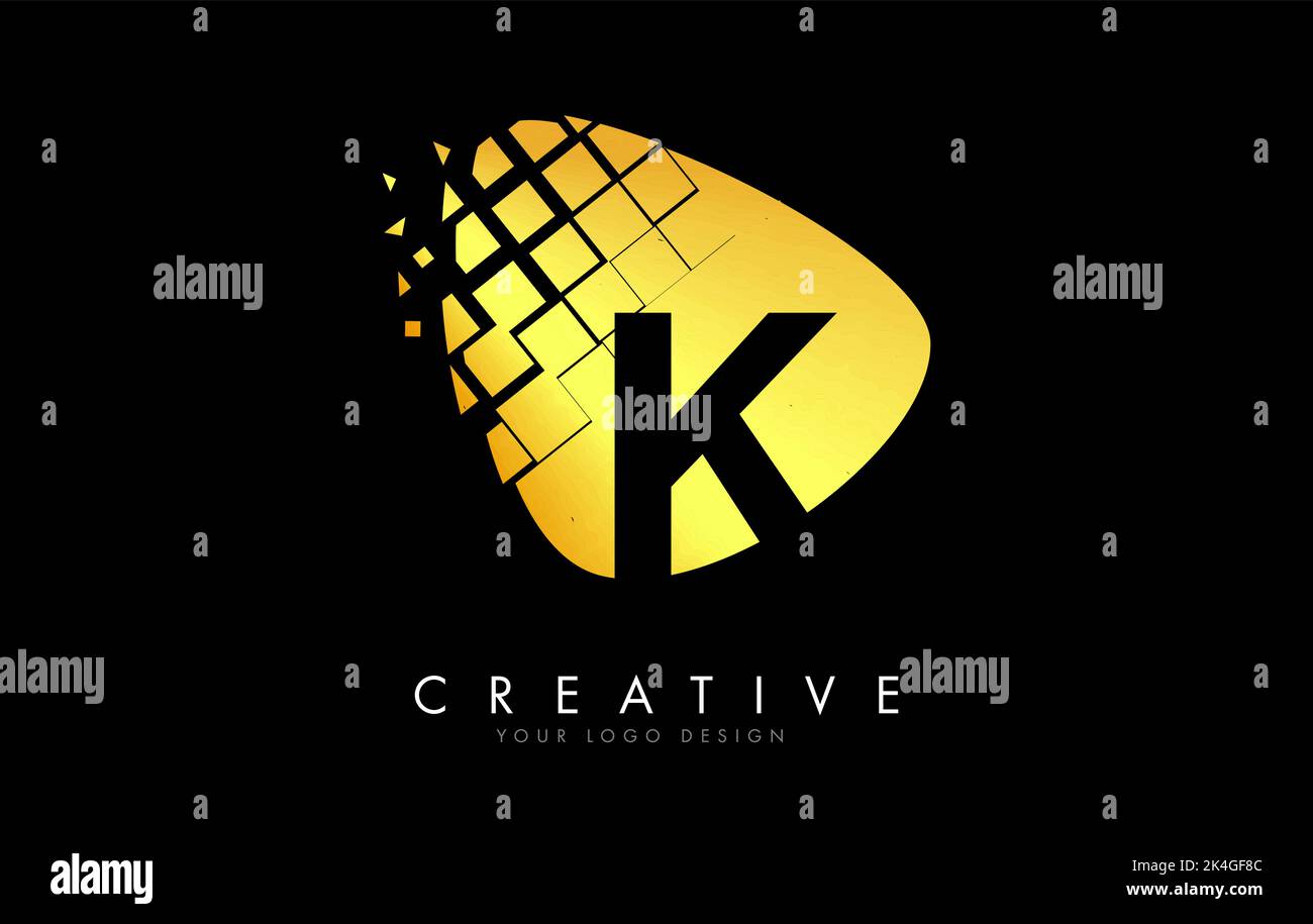 Letter K Design with golden Shattered Blocks Vector Illustration. Pixel ...