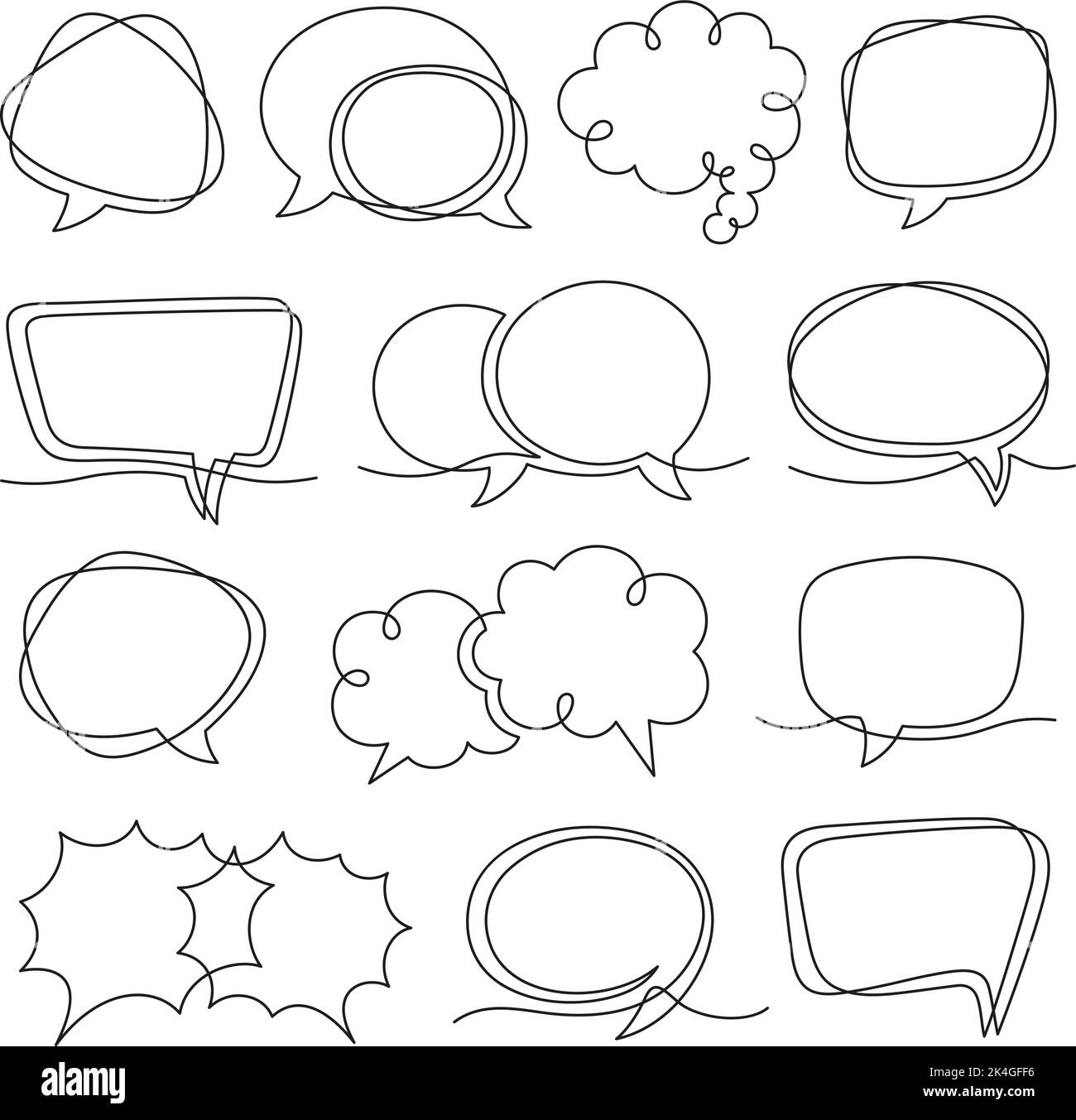 One line speech bubbles. Art drawing conversations messages, feedback ...