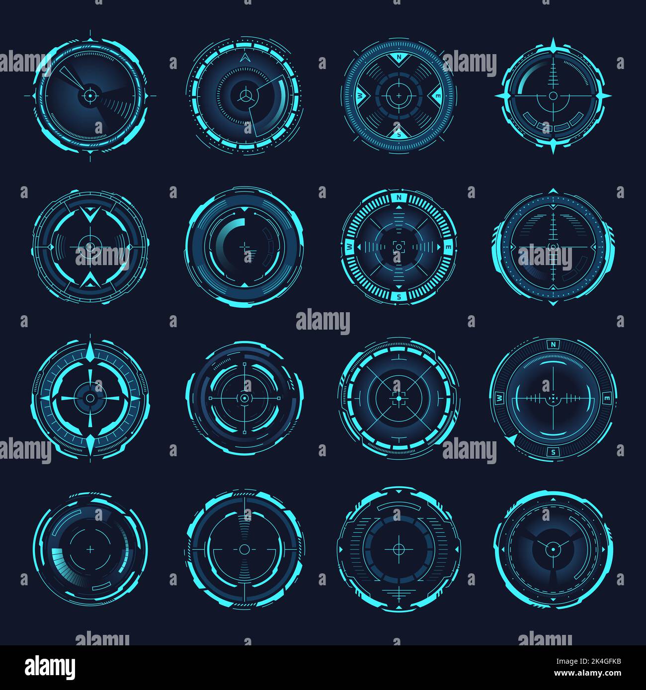 Collimator sight. War sci-fi focus camera, hud aim control target ...
