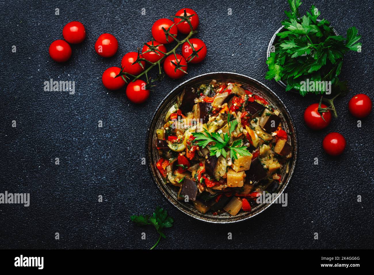 Vegetable stew, saute or caponata. Stewed eggplant with paprika ...