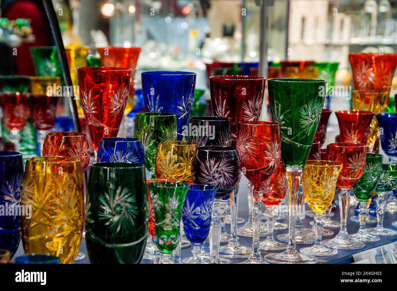 Bohemian crystal wine glasses in Prague, Czech Republic Stock Photo - Alamy