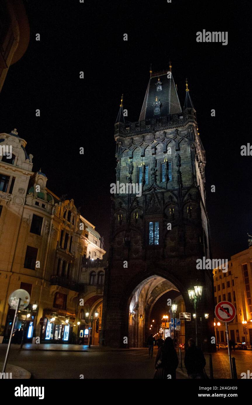 Powder Tower is one of the few remaining portions of the Gothic-Era walls in Prague, Czech ...