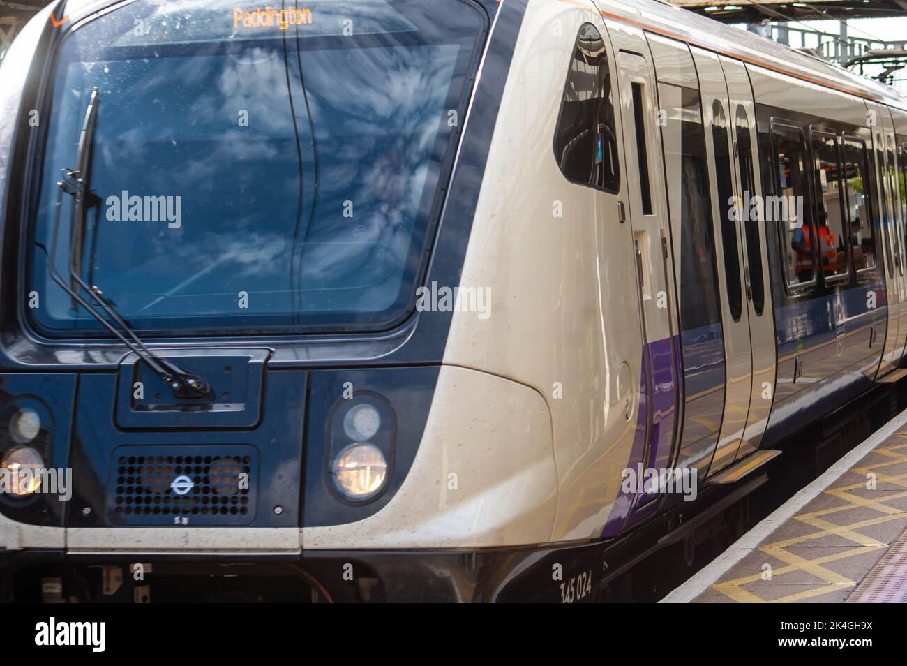 SLOUGH, ENGLAND- 11 September 2022: Elizabeth Line train on a platform ...