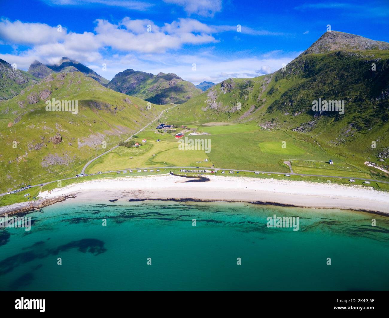 Aerial view of Vik beach in Lofoten, Norway Stock Photo - Alamy
