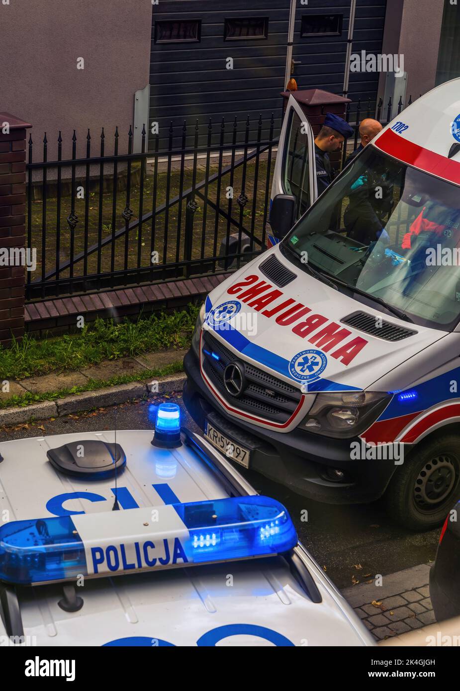 Krakow, Poland - October 02, 2022: A European police in uniform using ...