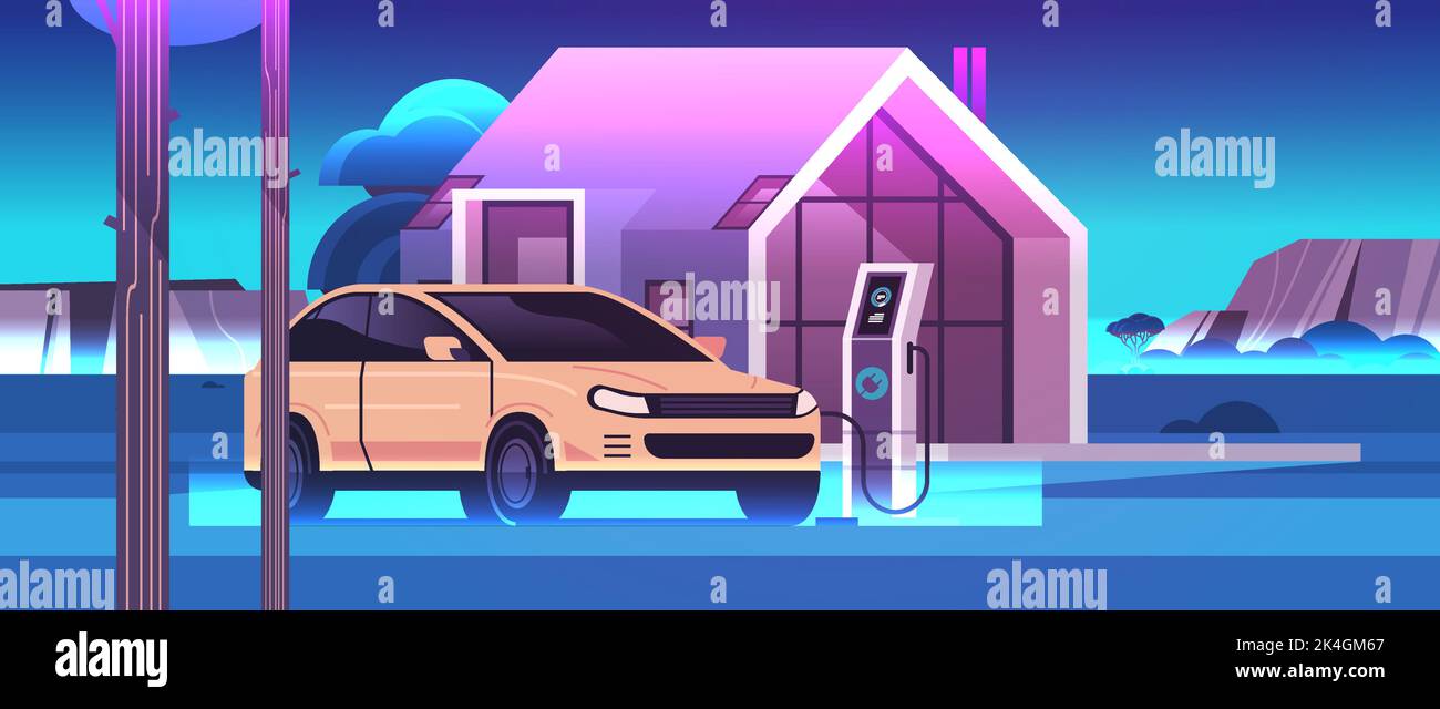 electric car charging battery vehicle at recharging power station charger EV management ...