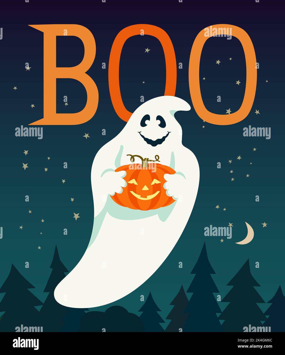 Halloween cute spooky Boo ghost with pumpkin Stock Vector Image & Art ...