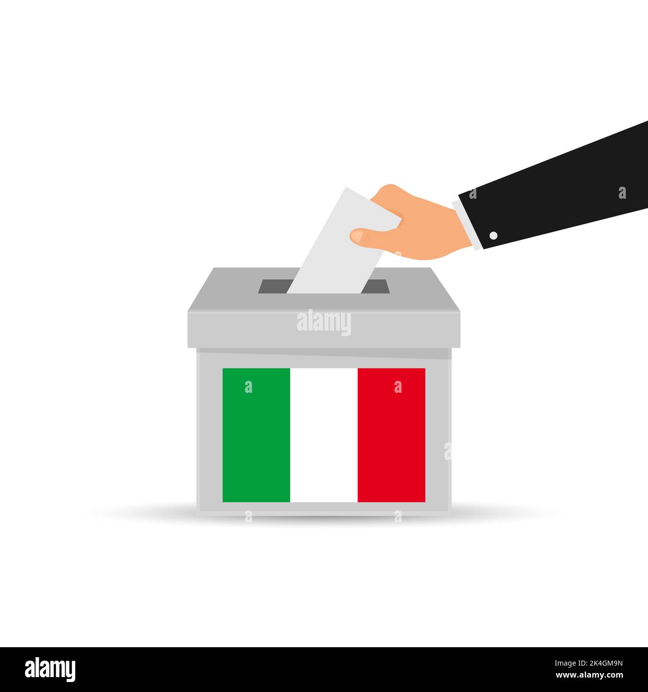 Italy voting concept. Hand putting paper in the ballot box. Isolated ...