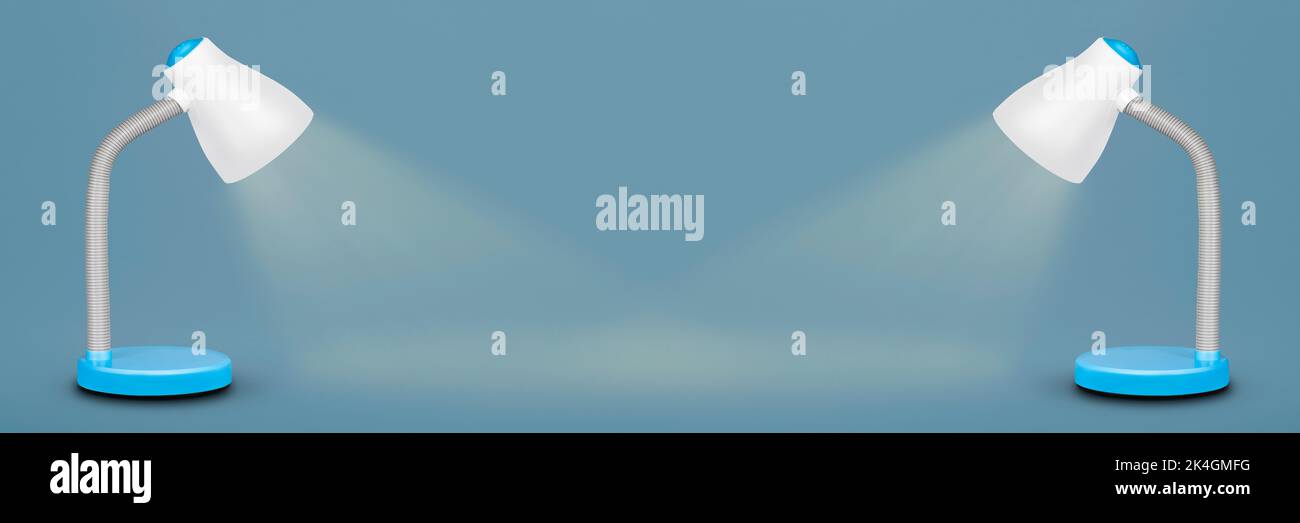 The lamp shines on the table. A beam of light from a table lamp on a ...