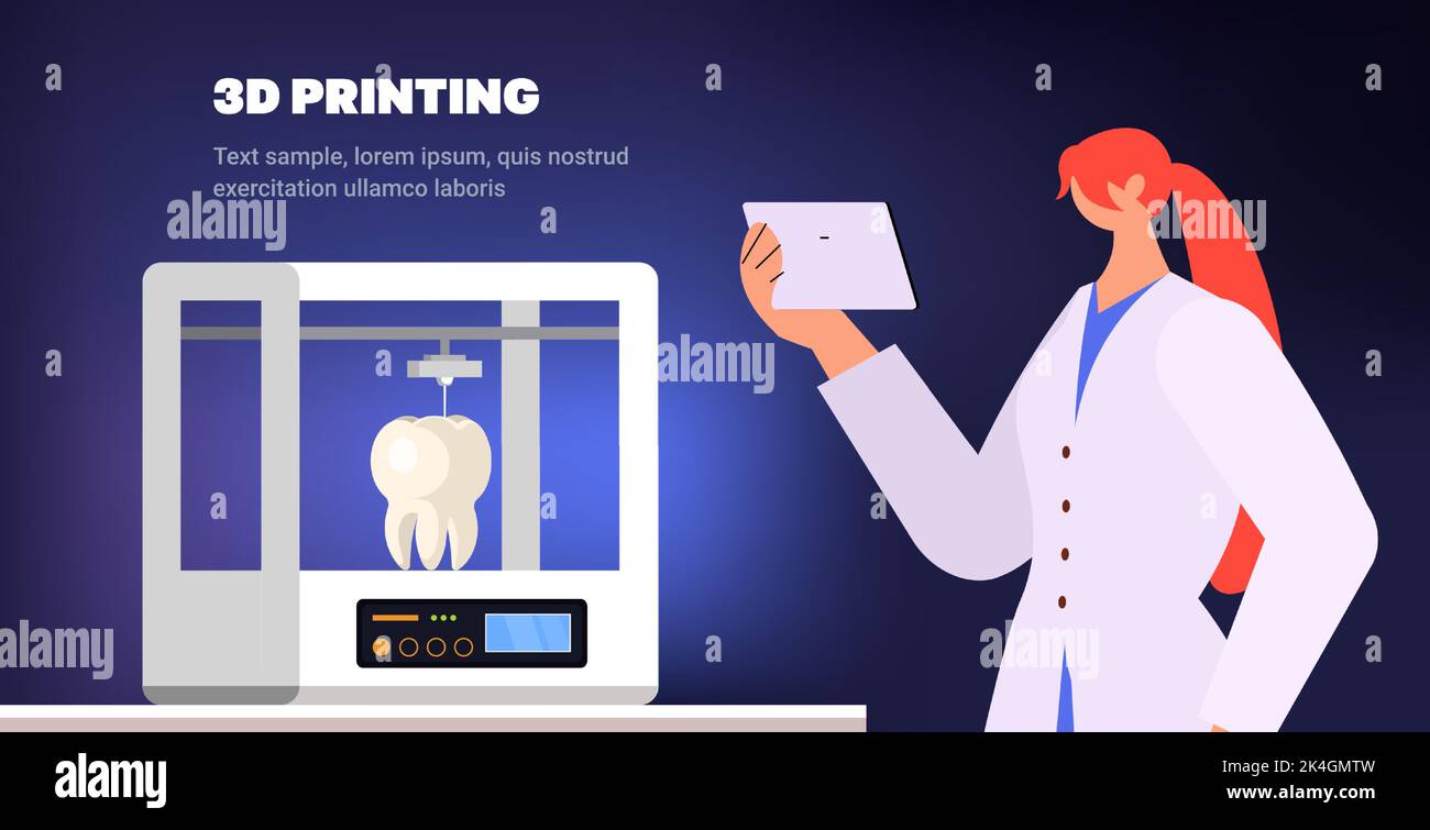 doctor controlling tooth model printed on 3d bio printer medical ...