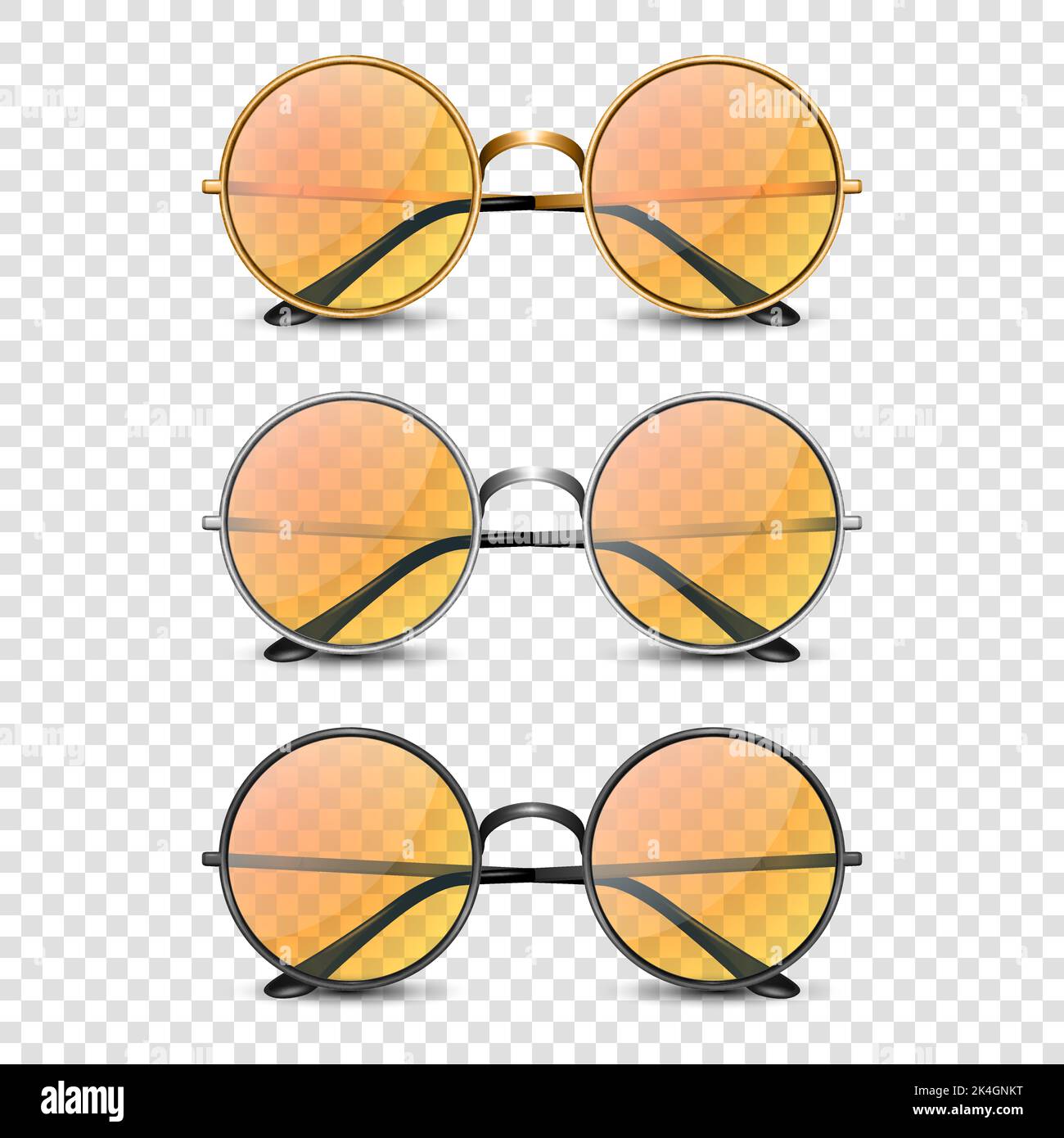 Vector 3d Realistic Round Frame Glasses Set with Orange Glass isolated ...