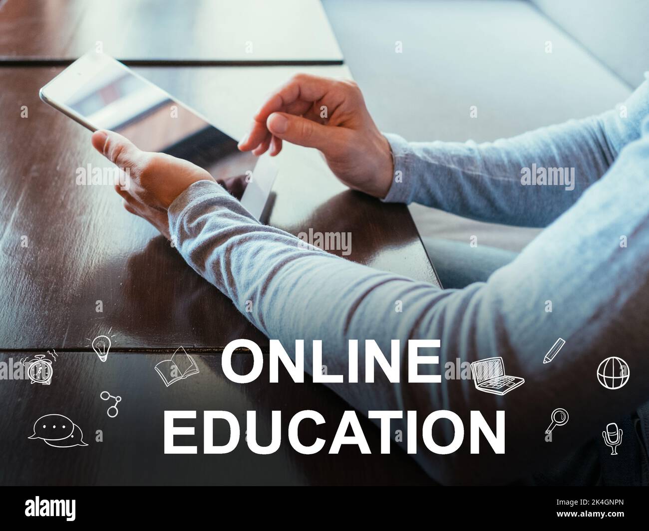 Distance learning. Online education. Remote study. Global communication. Unrecognizable male ...