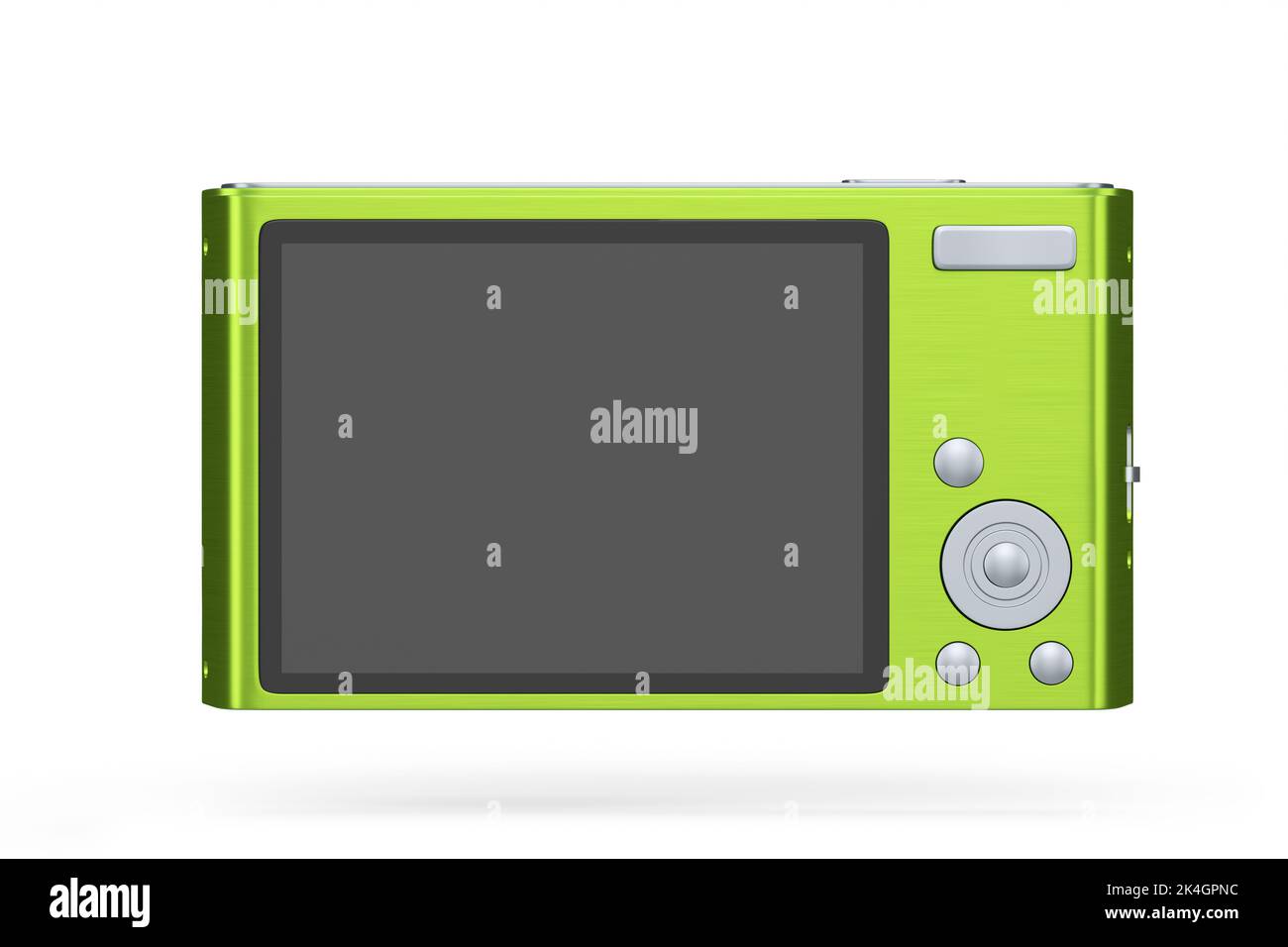 Stylish green compact pocket digital camera isolated on white ...