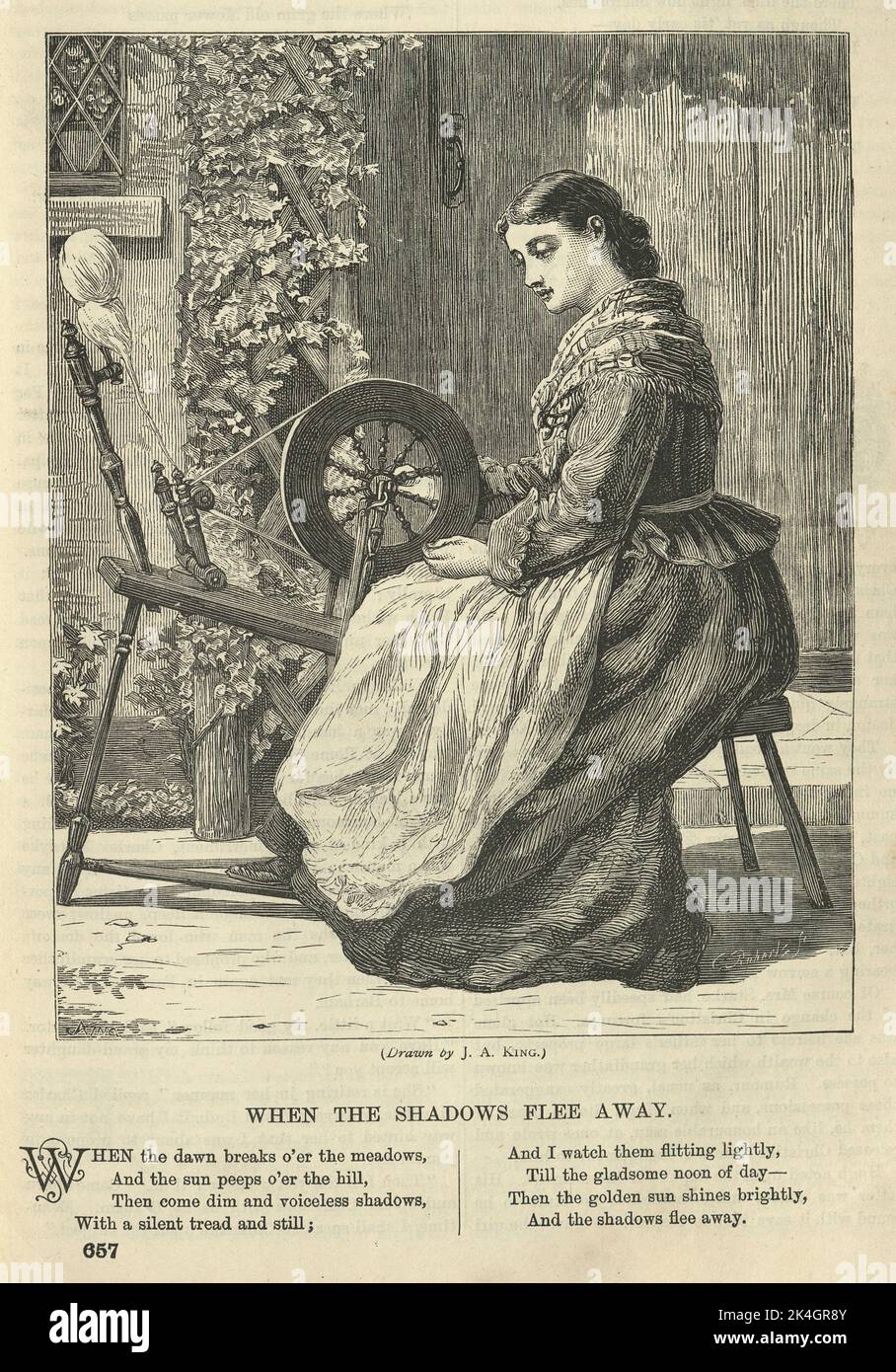 Vintage illustration, Victorian poem when the shadows flee away,. Woman ...