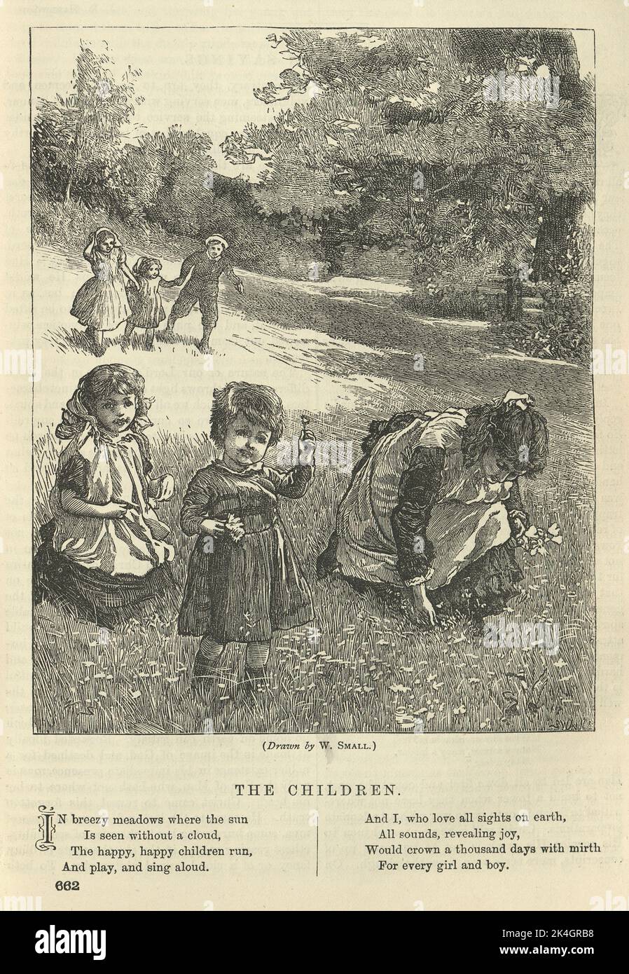 Vintage illustration, Victorian poem, The children, picking flowers in ...