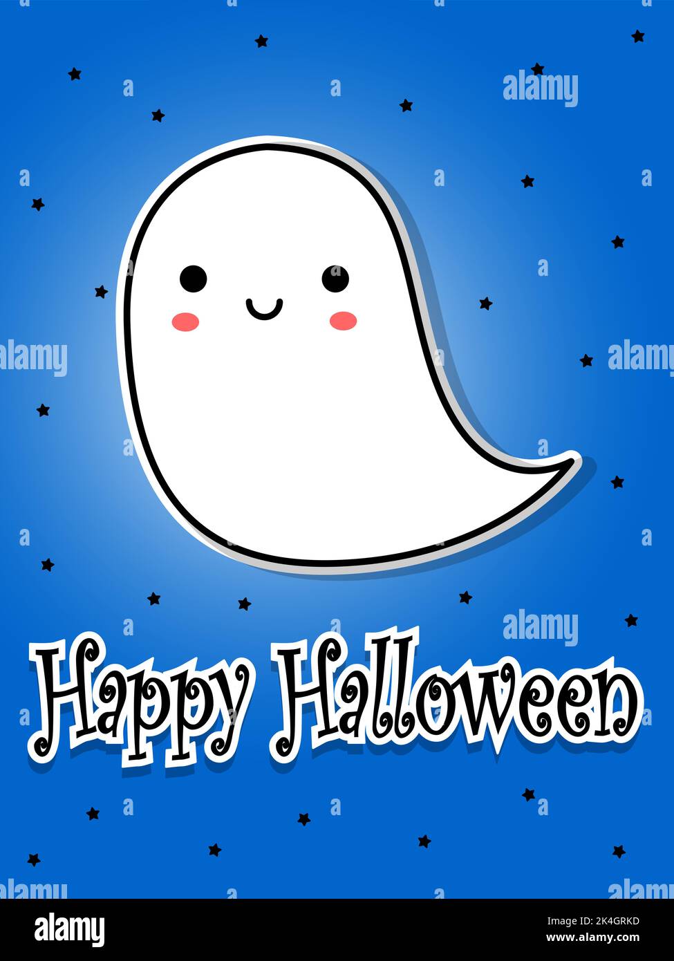 Halloween postcard. Smiling cute ghost. Cartoon flat vector ...