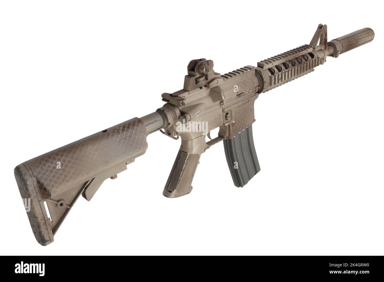 Special forces rifle M4 with suppressor isolated on a white background ...