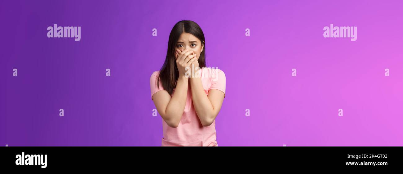 Shocked female asian victim frightened, gasping witness crime, close ...