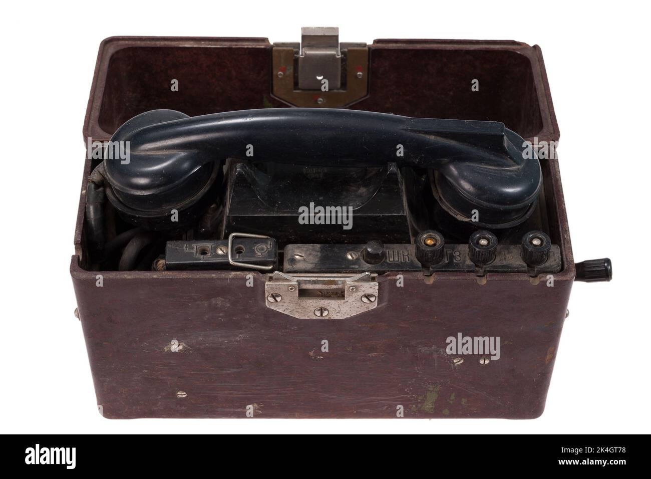 Vintage old soviet army field phone ww2 era isolated on white ...
